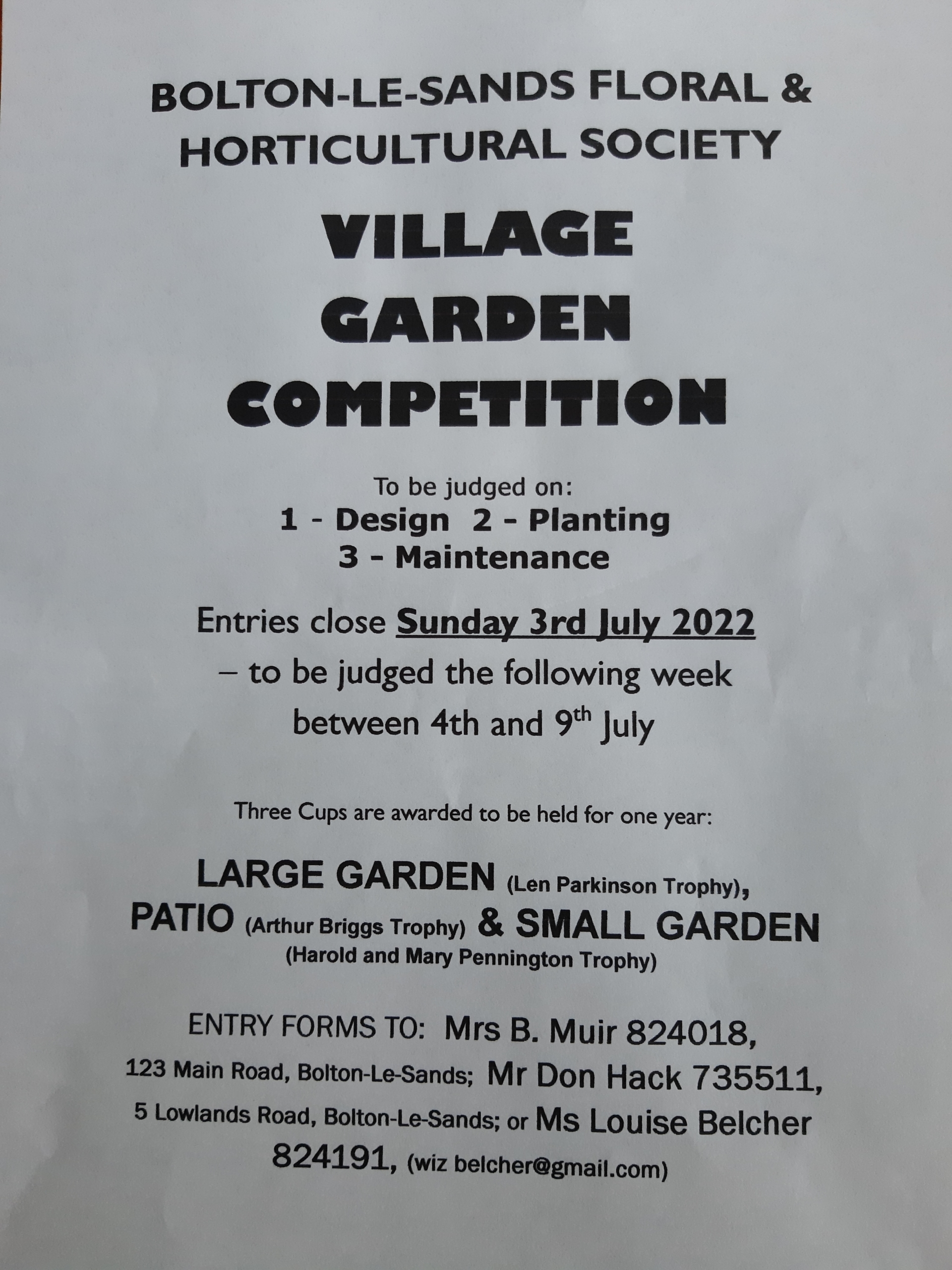 FLORAL AND HORTICULTURAL SOCIETY GARDEN COMPETITION – Holy Trinity
