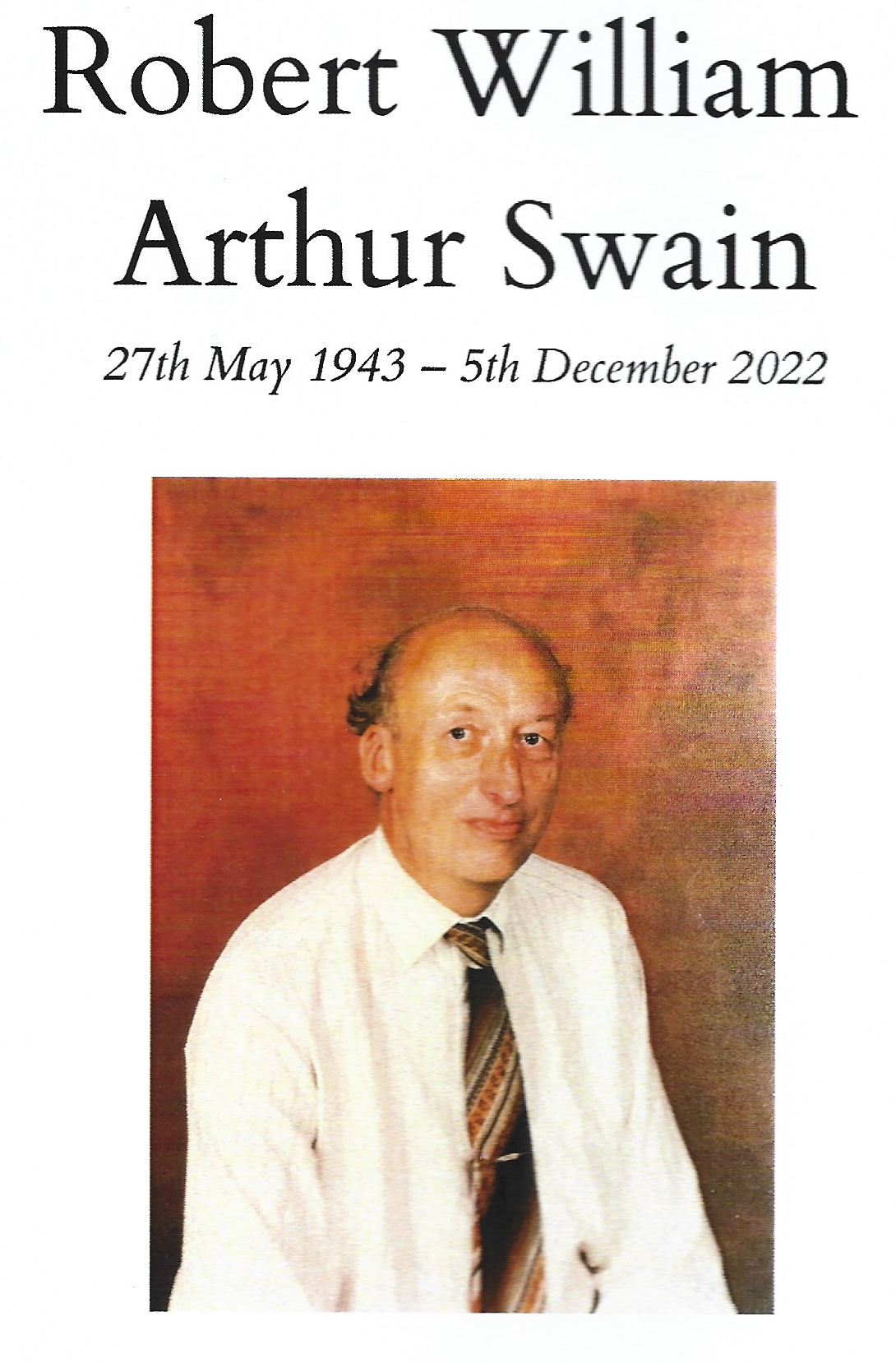 ROBERT SWAIN : SERVICE OF THANKSGIVING – Holy Trinity