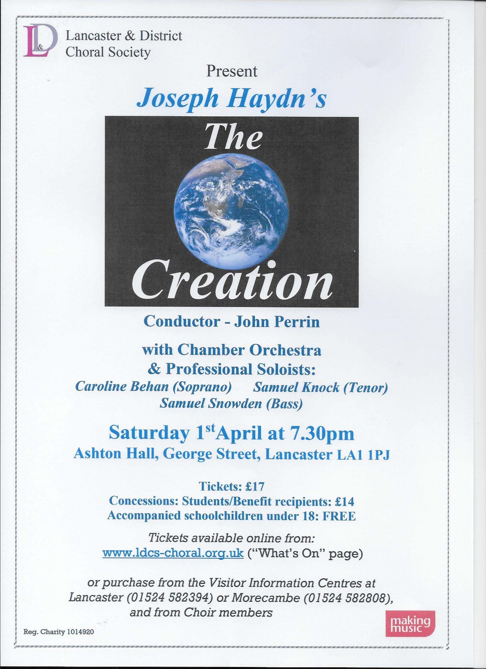 Joseph Haydn’s “The Creation.” 1st April. Ashton Hall, Lancaster – Holy ...